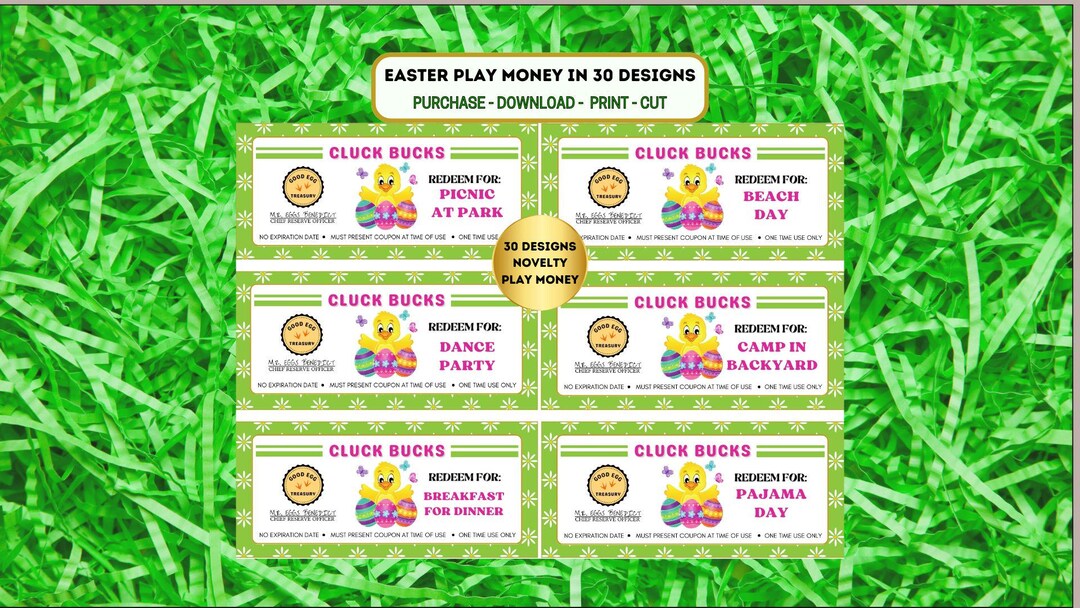 Printable Easter Bunny Bucks Play Money Novelty Chicken Cluck Bucks PDF ...