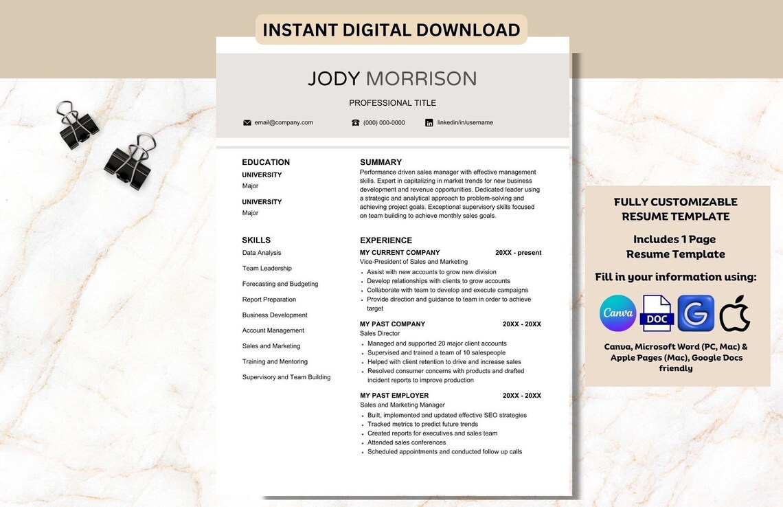 Resume Template Modern Design Digital Download Resume Template for Job ...
