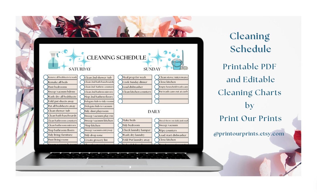 Chore Chart Template PDF Weekly Cleaning Schedule for Weekend Cleaning ...