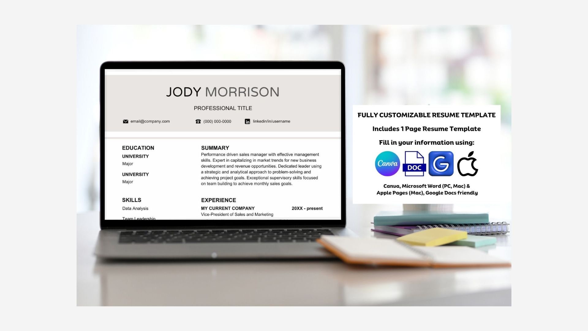 Modern Resume Template for Digital Download Resume Template for Job ...