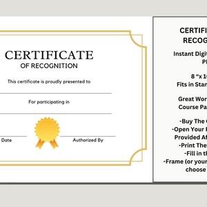 Printable Certificate of Recognition Certificate for Employee Award ...