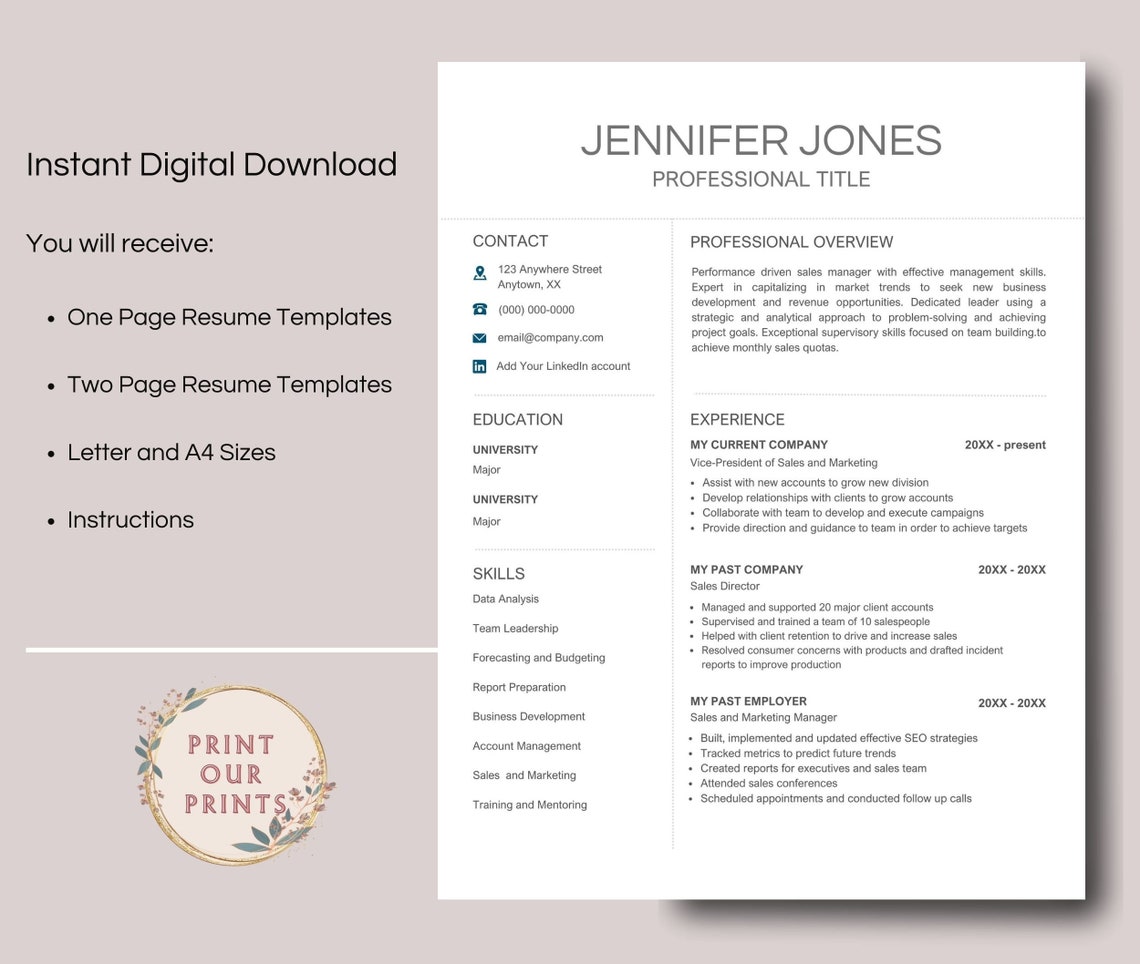 Modern Resume Template Digital Resume Template Minimalist Resume for ...