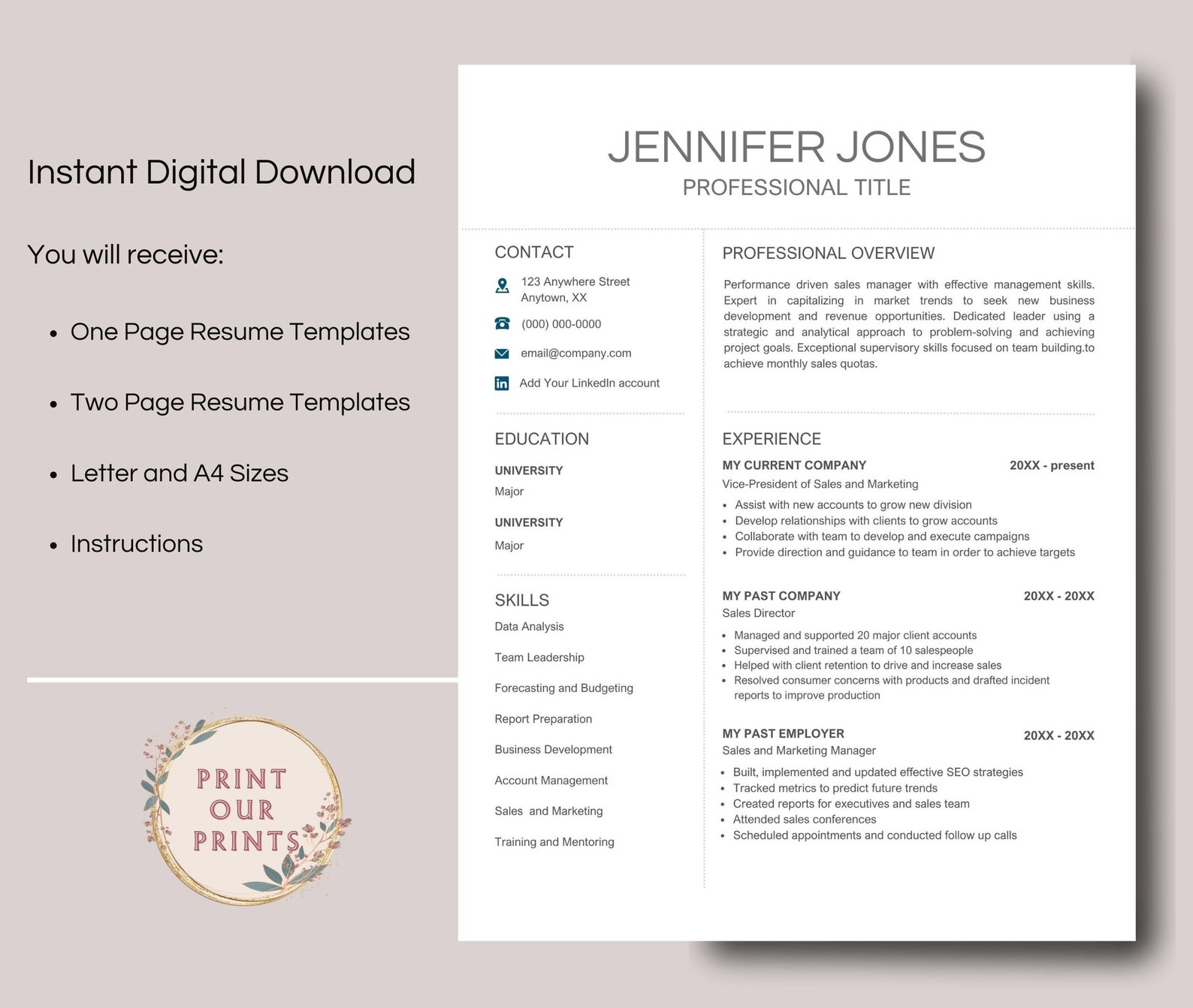 Modern Resume Template Digital Resume Template Minimalist Resume for ...