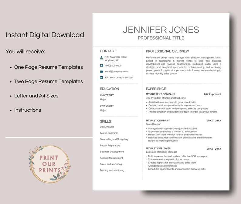 Modern Resume Template Digital Resume Template Minimalist Resume for ...