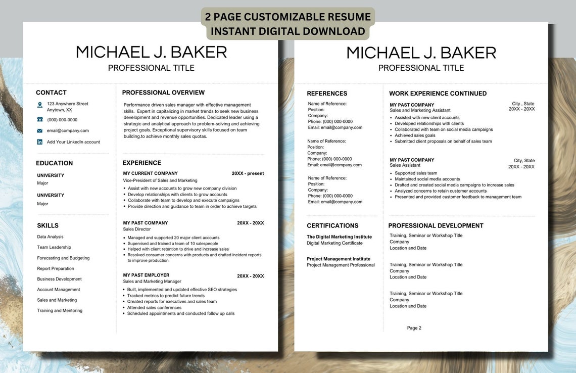 Modern Resume Template Minimalist Digital Resume Template for Job ...