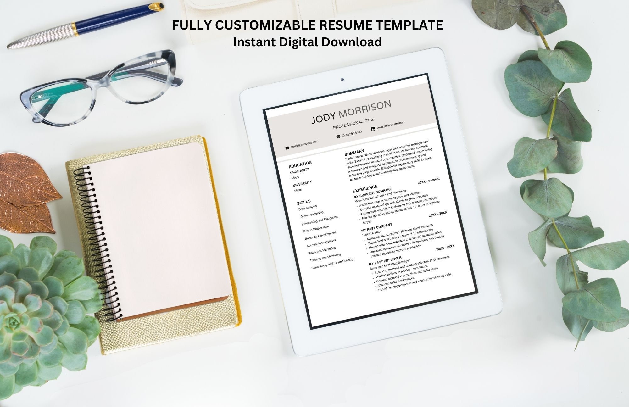 Modern Resume Template for Digital Download Resume Template for Job ...
