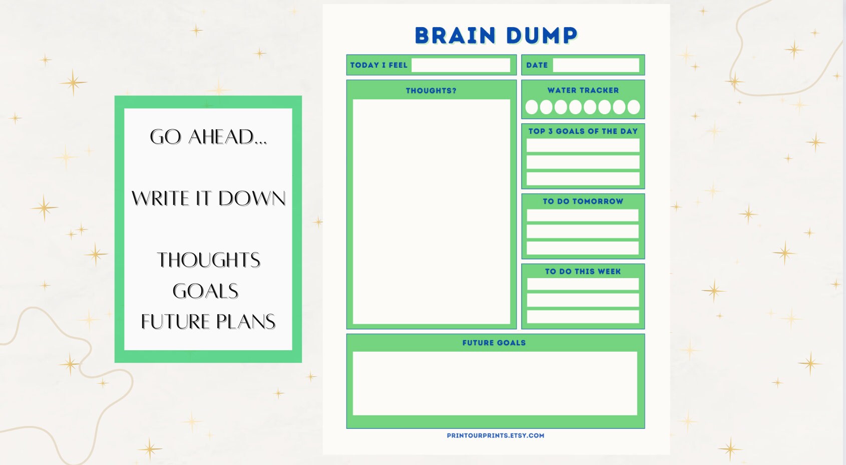 PRINTABLE Brain Dump Template for Thought Organization for Spring Brain ...