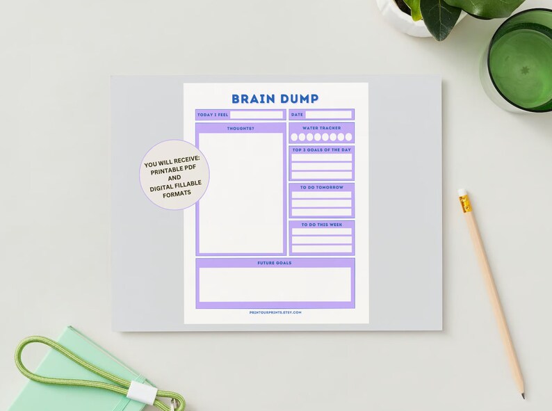PRINTABLE Brain Dump Template for Thought Organization for Spring Brain ...