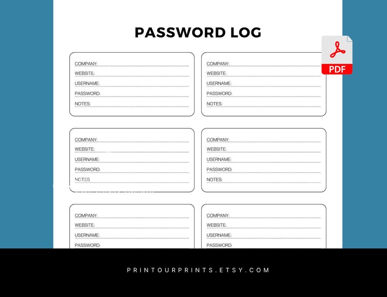 Password Log Printable Password Log PDF Printable Template for ...