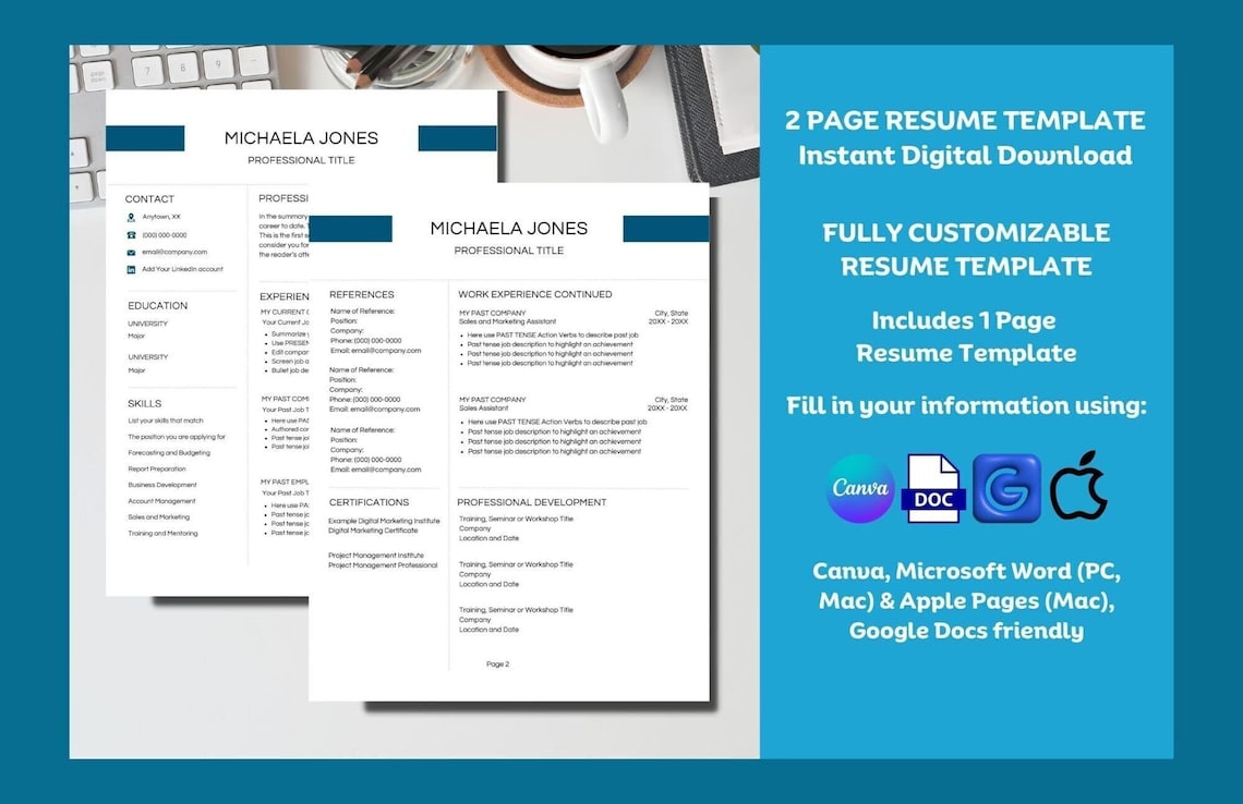 Digital Resume Template for Modern Resume Template for Job Search CV ...