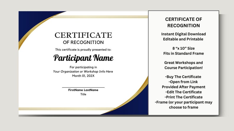 Printable Certificate of Recognition Certificate for Employee Award ...