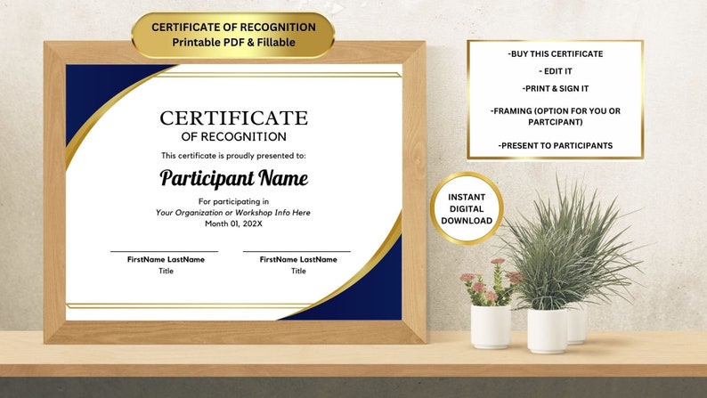 Printable Certificate of Recognition Certificate for Employee Award ...