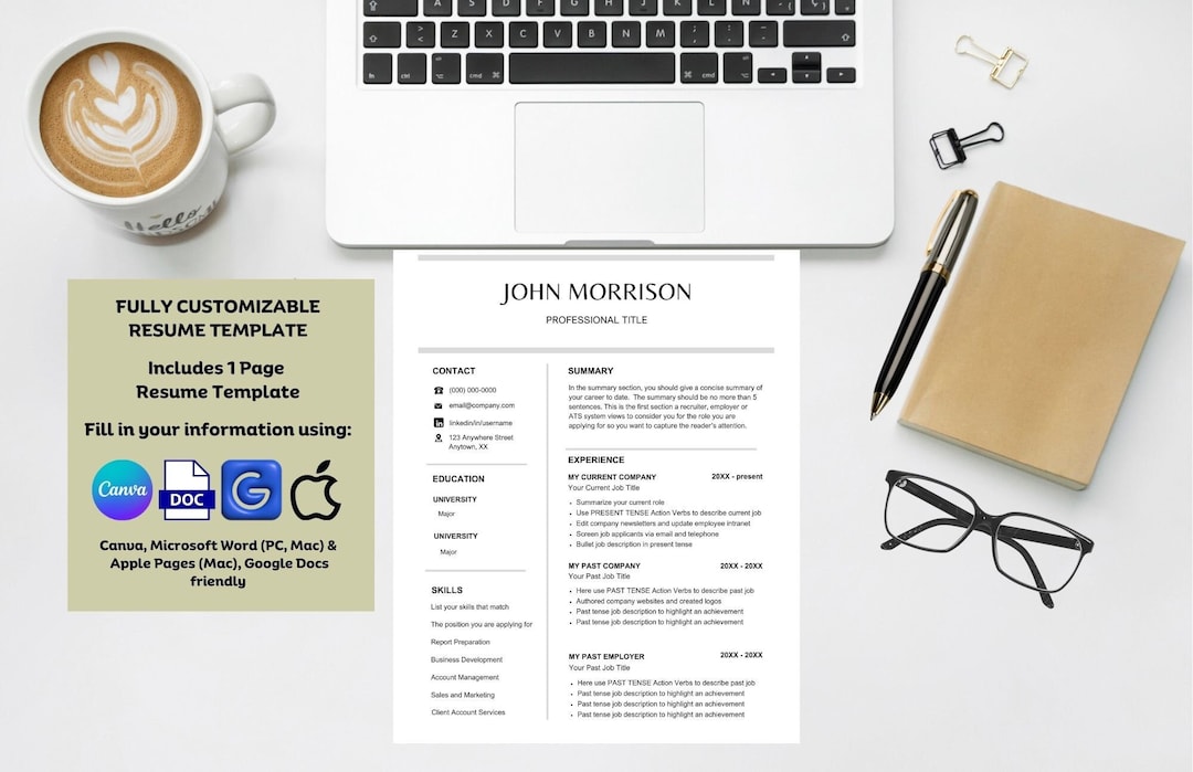 Resume Template Clean Clear Modern Resume Digital Fillable Format ...