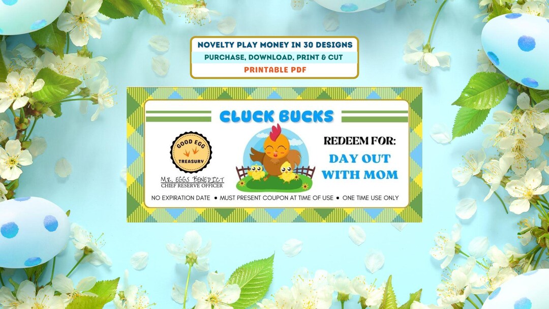 Printable Easter Bunny Bucks Play Money Novelty Chicken Cluck Bucks PDF ...