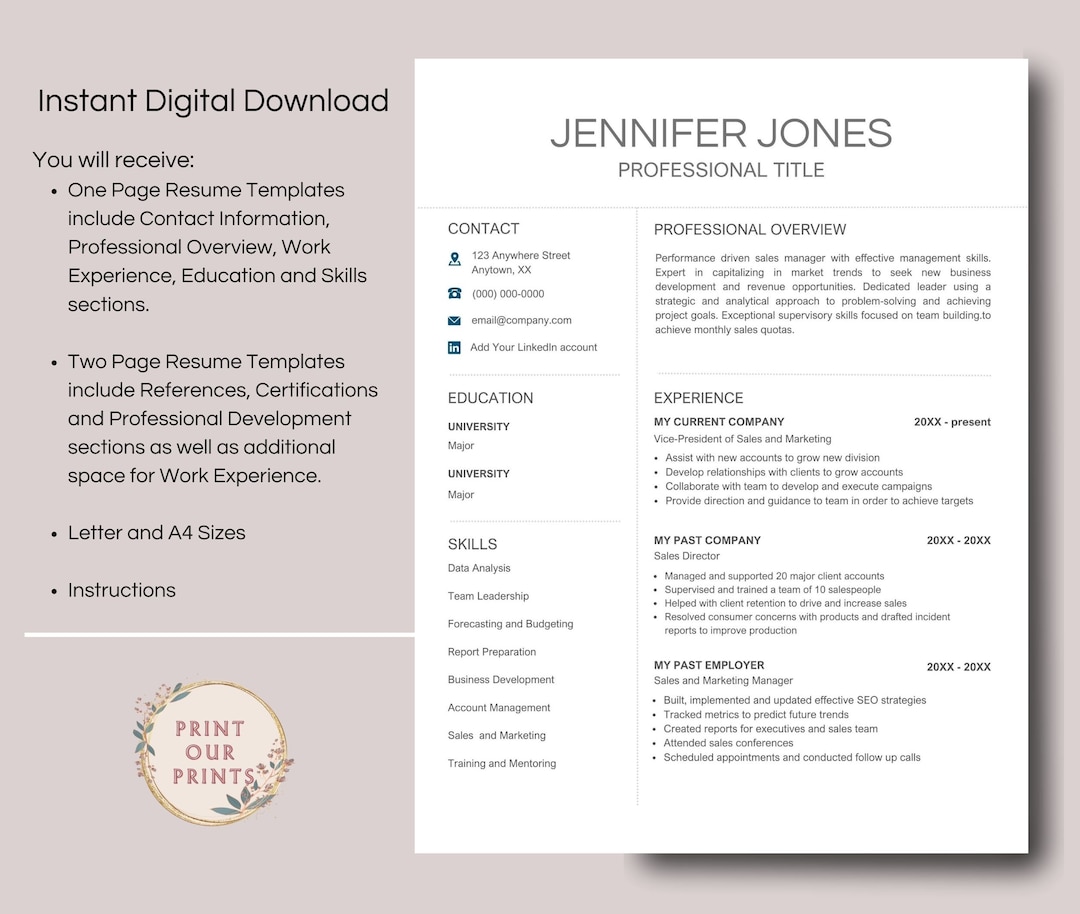 Modern Resume Template Digital Resume Template Minimalist Resume for ...