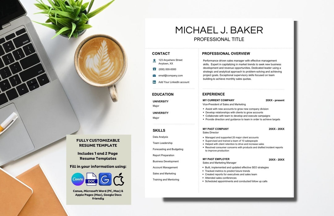 Modern Resume Template Minimalist Digital Resume Template for Job ...