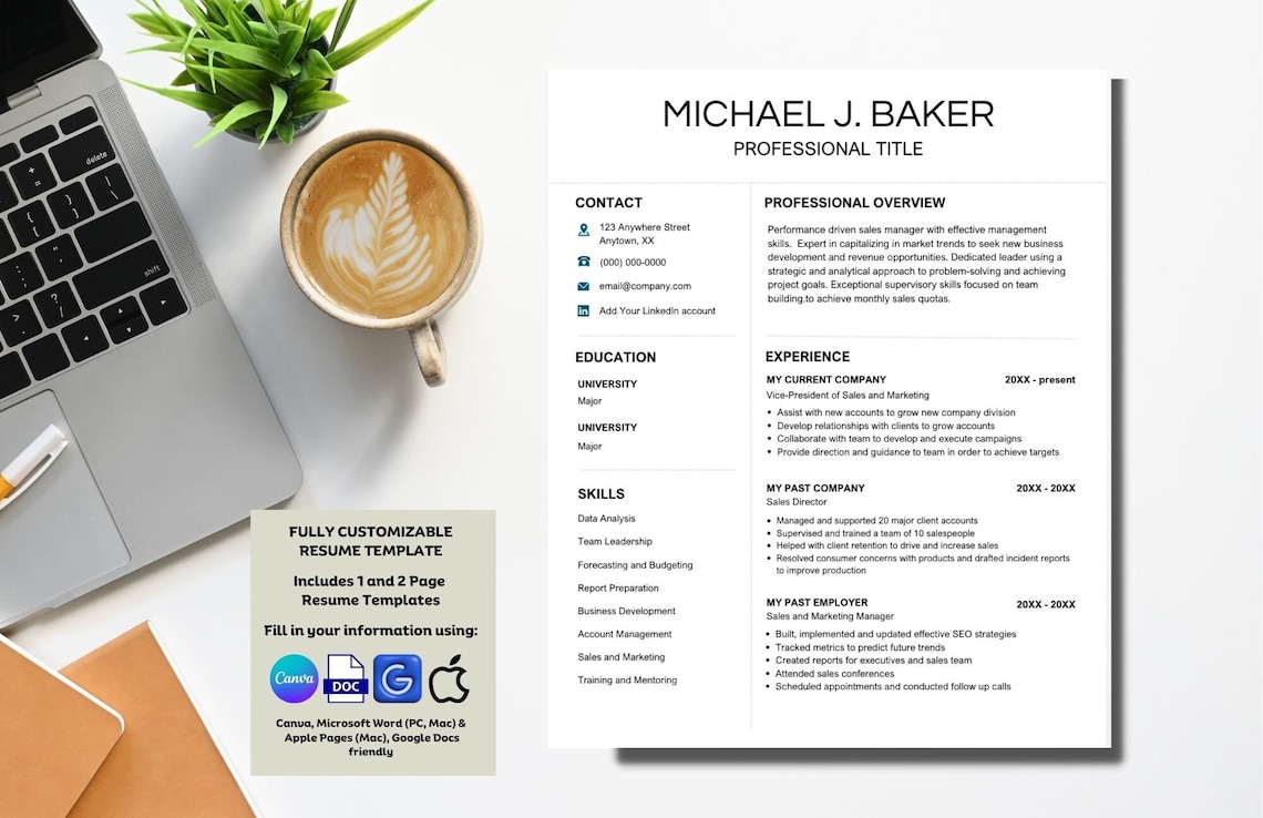 Modern Resume Template Minimalist Digital Resume Template for Job ...