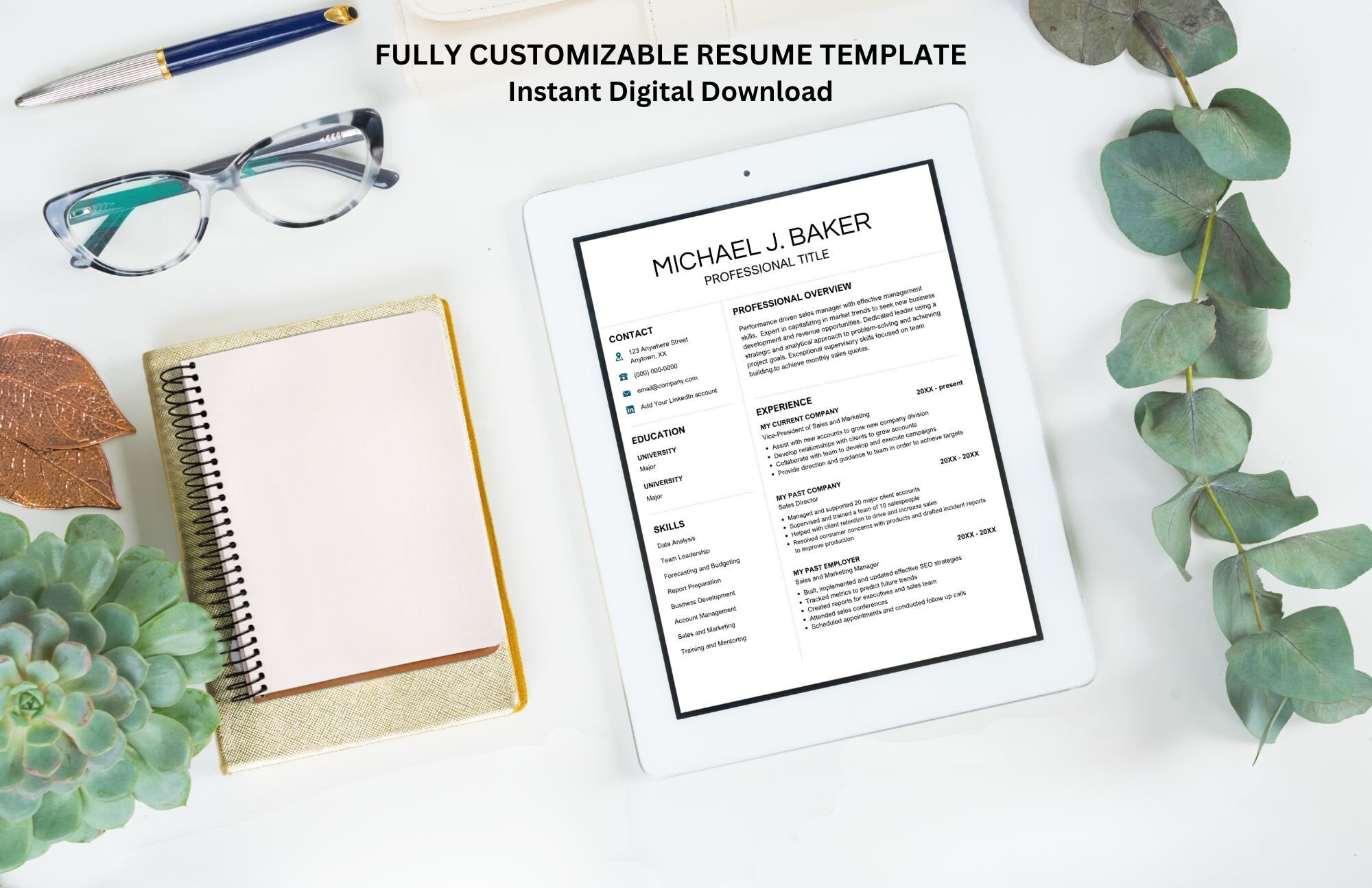Modern Resume Template Minimalist Digital Resume Template for Job ...