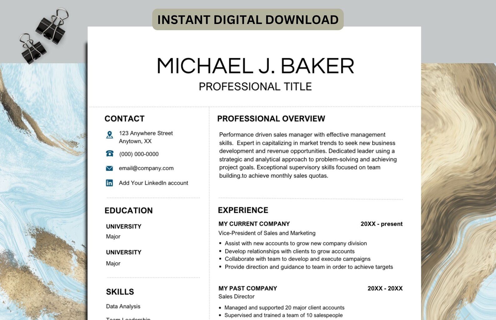 Modern Resume Template Minimalist Digital Resume Template for Job ...