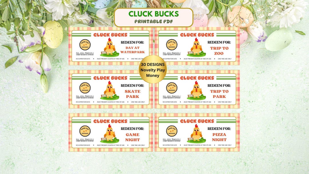 Printable Easter Bunny Bucks Play Money Novelty Chicken Cluck Bucks ...