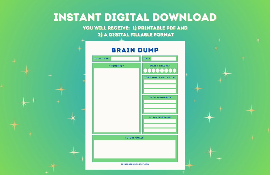 PRINTABLE Brain Dump Template for Thought Organization for Spring Brain ...