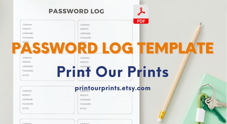 Password Log Printable Password Log PDF Printable Template for Passwords Printable PDF Template ...