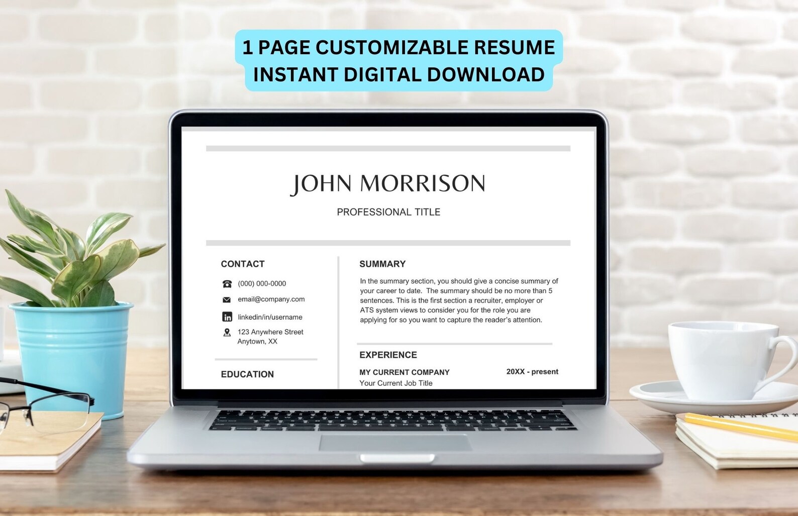 Resume Template Clean Clear Modern Resume Digital Fillable Format ...