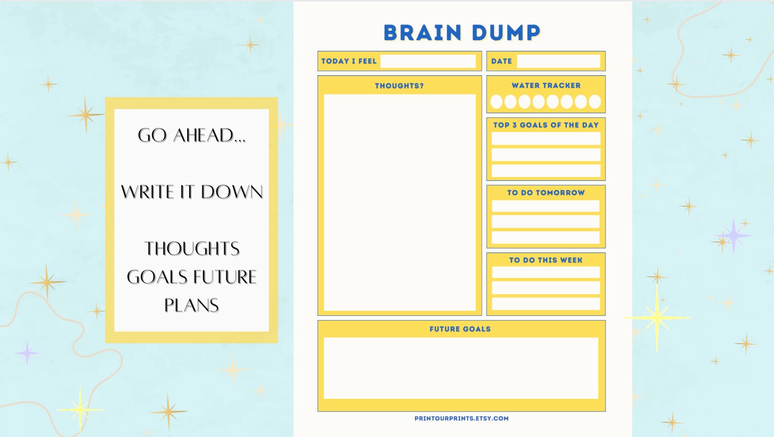 PRINTABLE Brain Dump Template for Thought Organization for Spring Brain ...