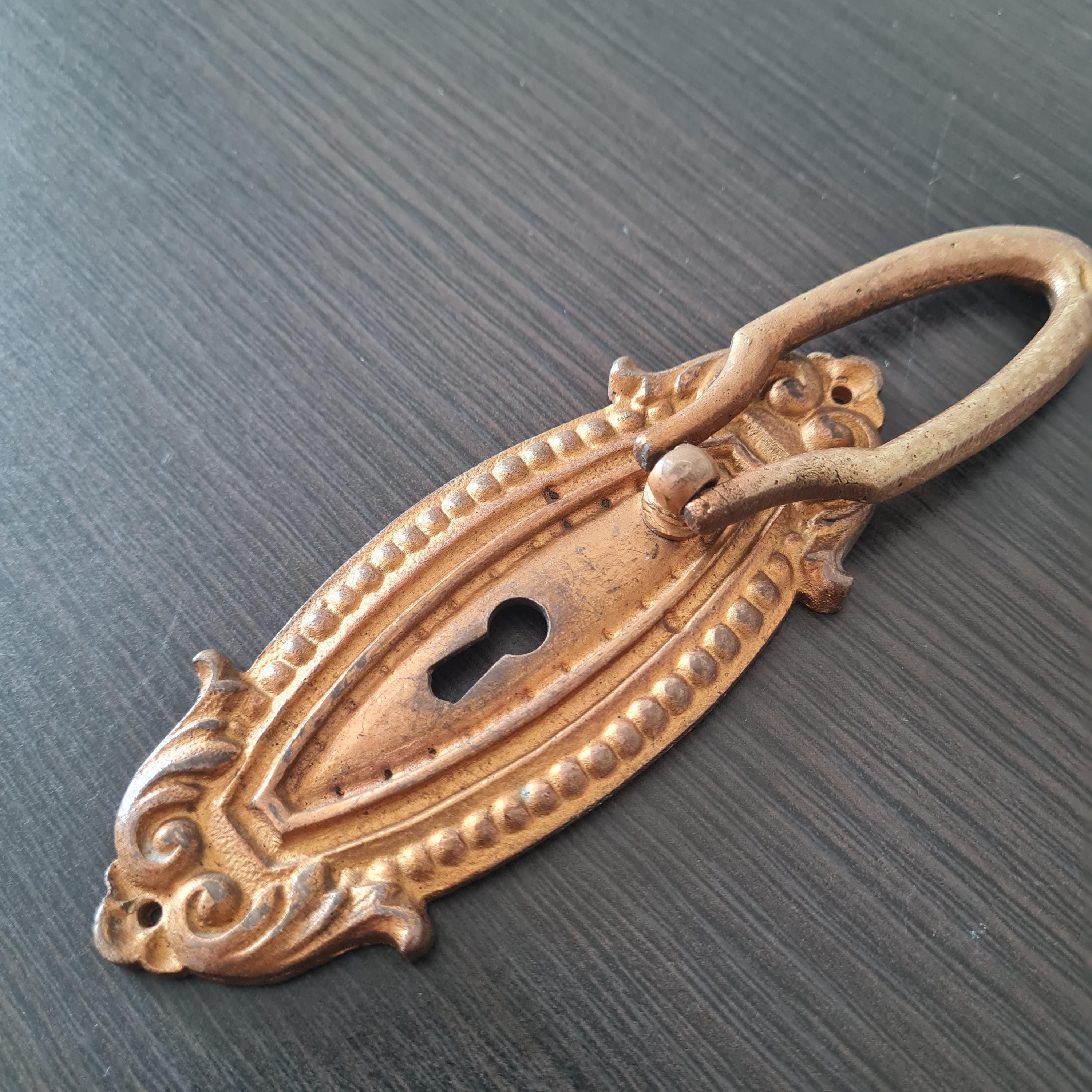 Antique Drawer Drop Pull Handle With Plate & Keyhole Cover Escutcheon ...