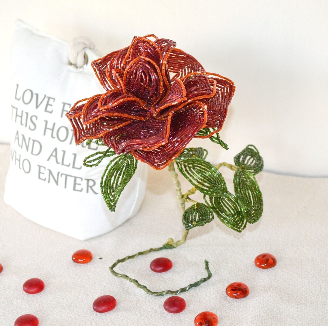 French Beaded Everlasting Red Rose Valentine's Day Gift, 15 Year ...