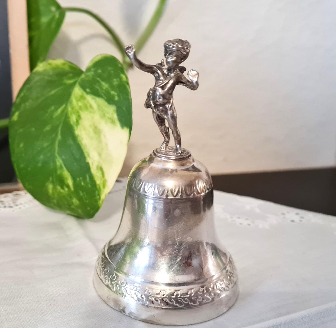 Vintage Silver Hand Bell With Angel on Top, Altar Ritual Bell, Antique ...