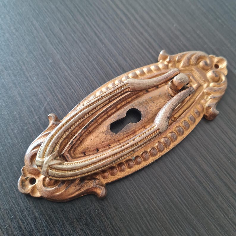 Antique Drawer Drop Pull Handle With Plate & Keyhole Cover Escutcheon ...