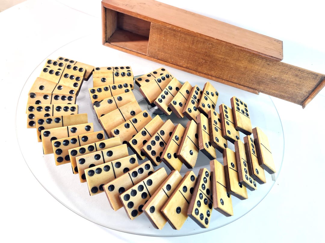 Antique Wood & Bone Dominoes Set 45pcs in Wooden Box, French Classic ...