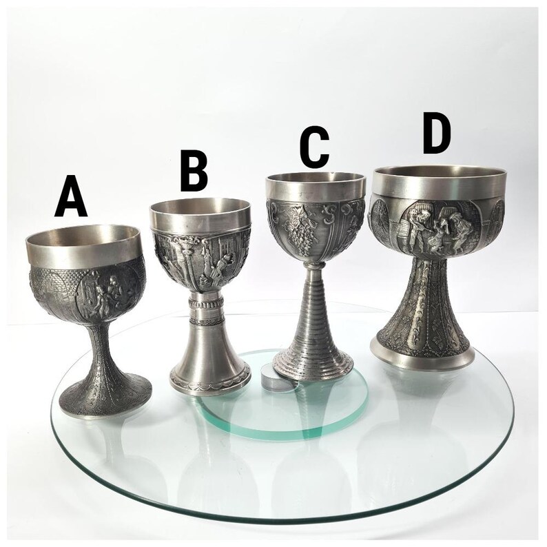 Vintage Pewter Goblet, Medieval Style Chalice With Embossed Hunting ...