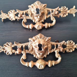 Lion Horizontal Drawer Pull Handle With Key Hole Cover Plate Antique ...