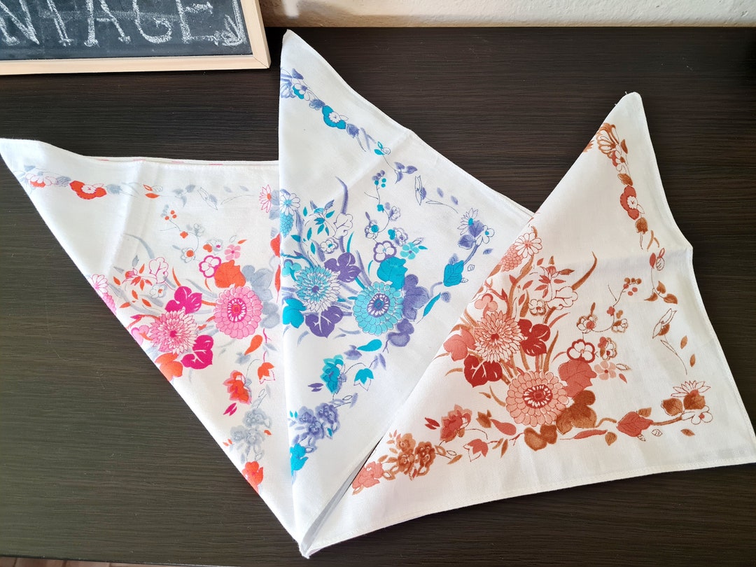 Vintage Flower Handkerchiefs Lot Set 3 Organic Cotton, Ladies ...