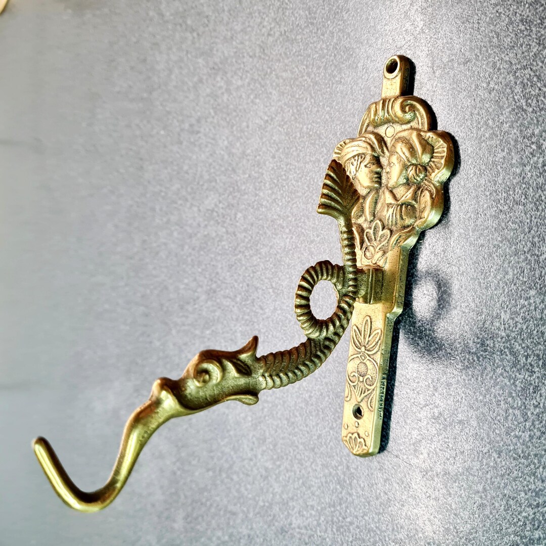 Vintage Brass Serpent Fish Wall Hook, Ornate Victorian Style With ...