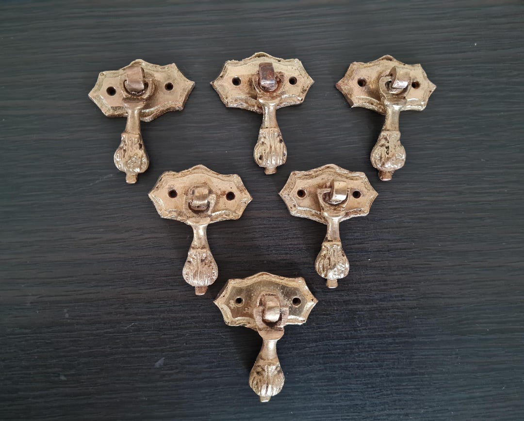Antique Tear Drop Handle Pulls, Small Brass Knob, Victorian Cabinet ...