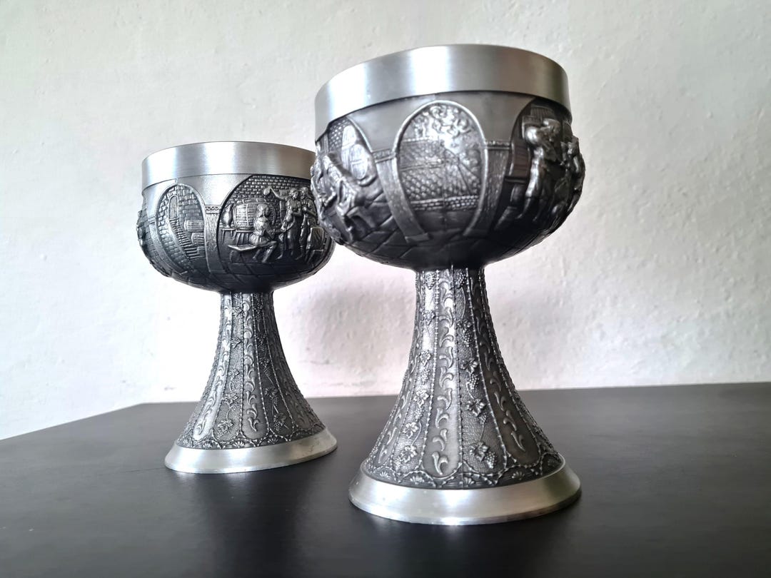 Pair of Pewter Chalices Goblets, Vintage German Wine Glasses Chalice ...