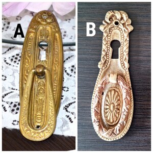 Victorian Cabinet Keyhole Cover With Drawer Pull Handle, Brass Key Hole ...