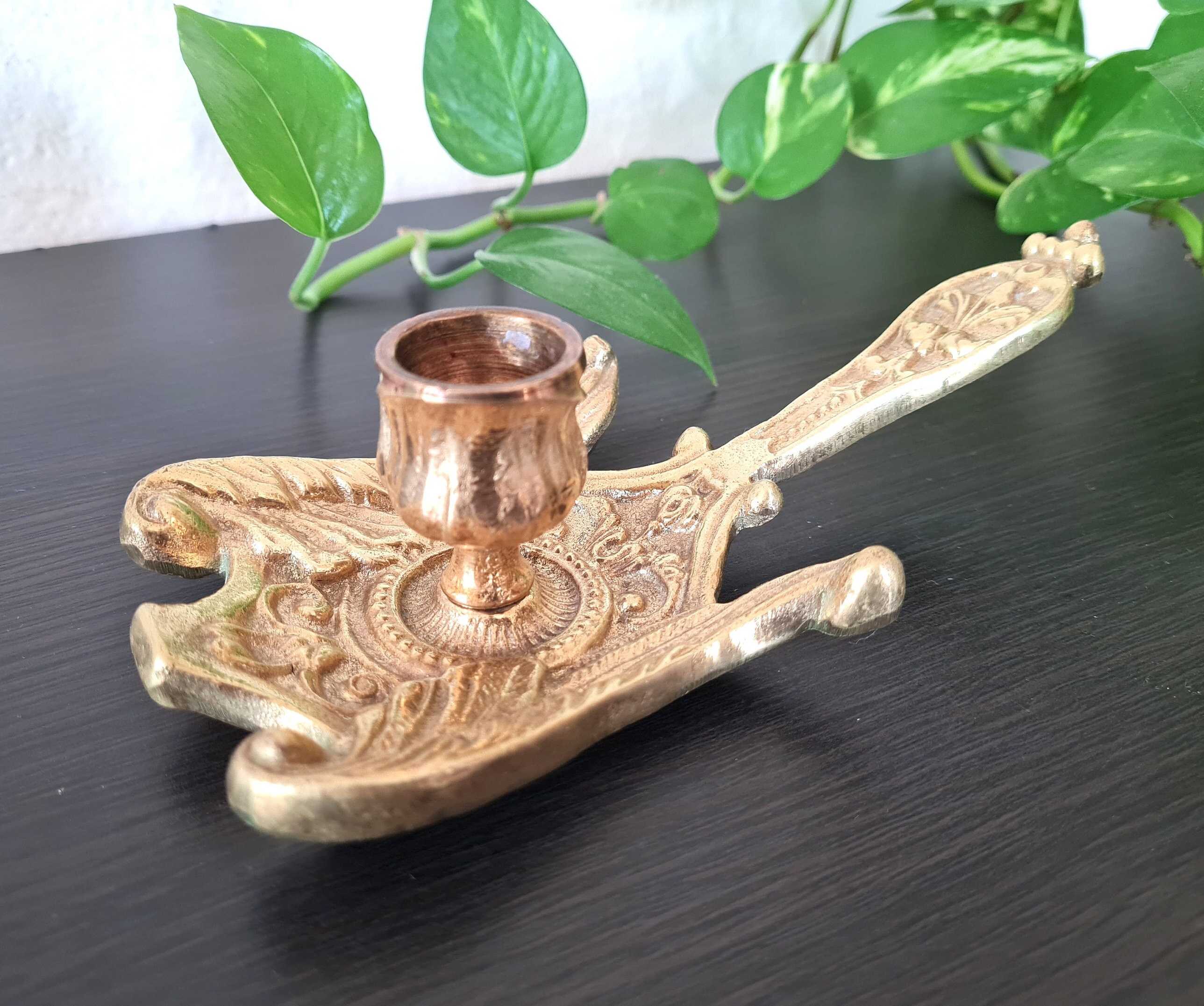 Art Deco Ornate Brass Candle Holder, Vintage Bird Phoenix Chamberstick ...