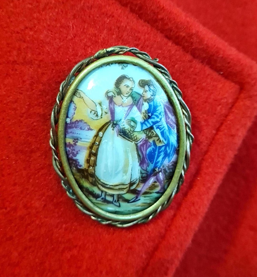 Limoges France Porcelain Brooch Pin Trombone Closure Victorian Couple ...