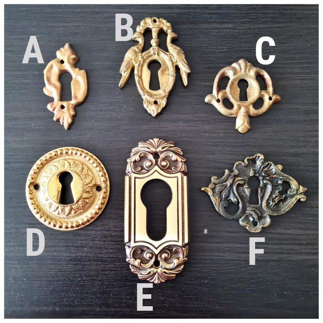Antique French Brass Key Hole Plate, Peep Hole Cover, Ornate Gold ...