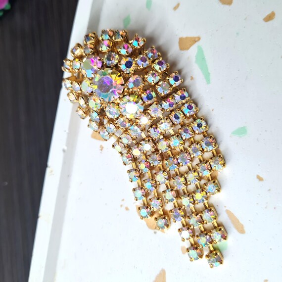 AB Waterfall Dangle Rhinestone Brooch, Iridescent Ele… - Gem