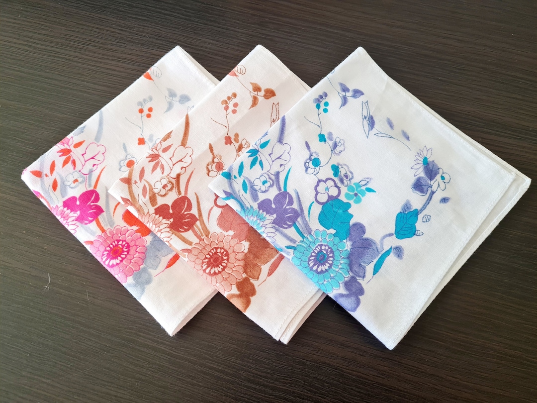 Vintage Flower Handkerchiefs Lot Set 3 Organic Cotton Ladies - Etsy