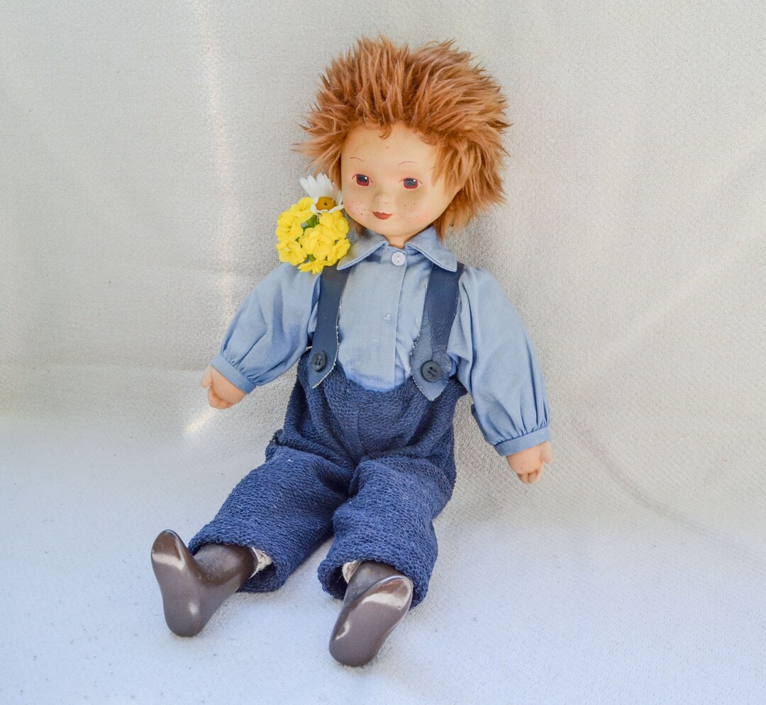 Vintage 60s German Boy Doll Porcelain Freckle Face, Red Hair Blue ...