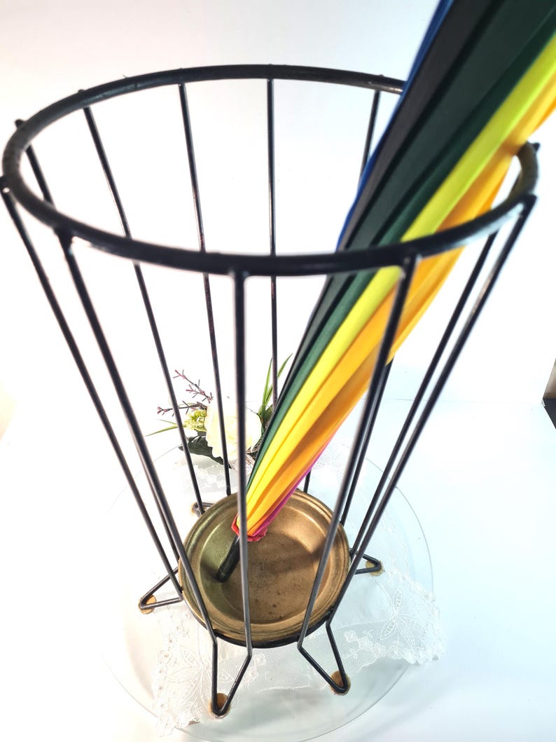 Mid Century Wire Umbrella Holder With Drip Tray, 50s Metal Plant ...