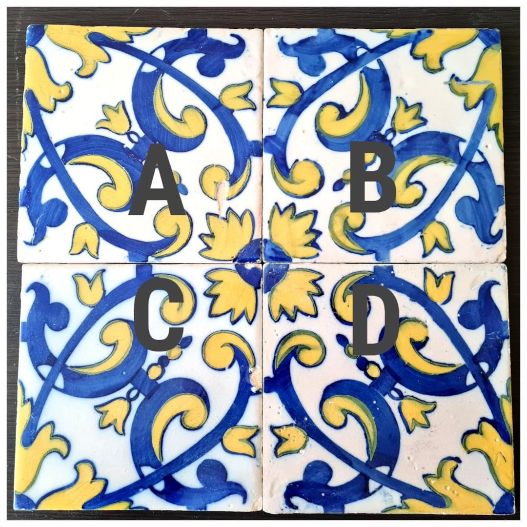 Vintage Ceramic Tile Blue Yellow, Traditional Portuguese Azulejo Wall ...