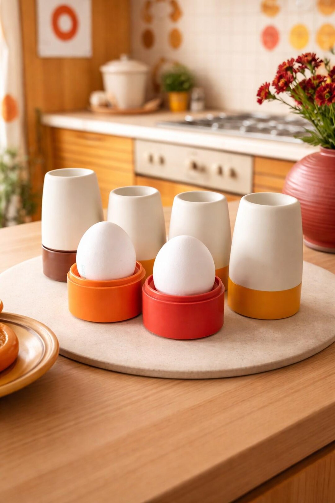 Tupperware Egg Cup Set 4pcs With Lids, Retro 70s Orange Plastic ...