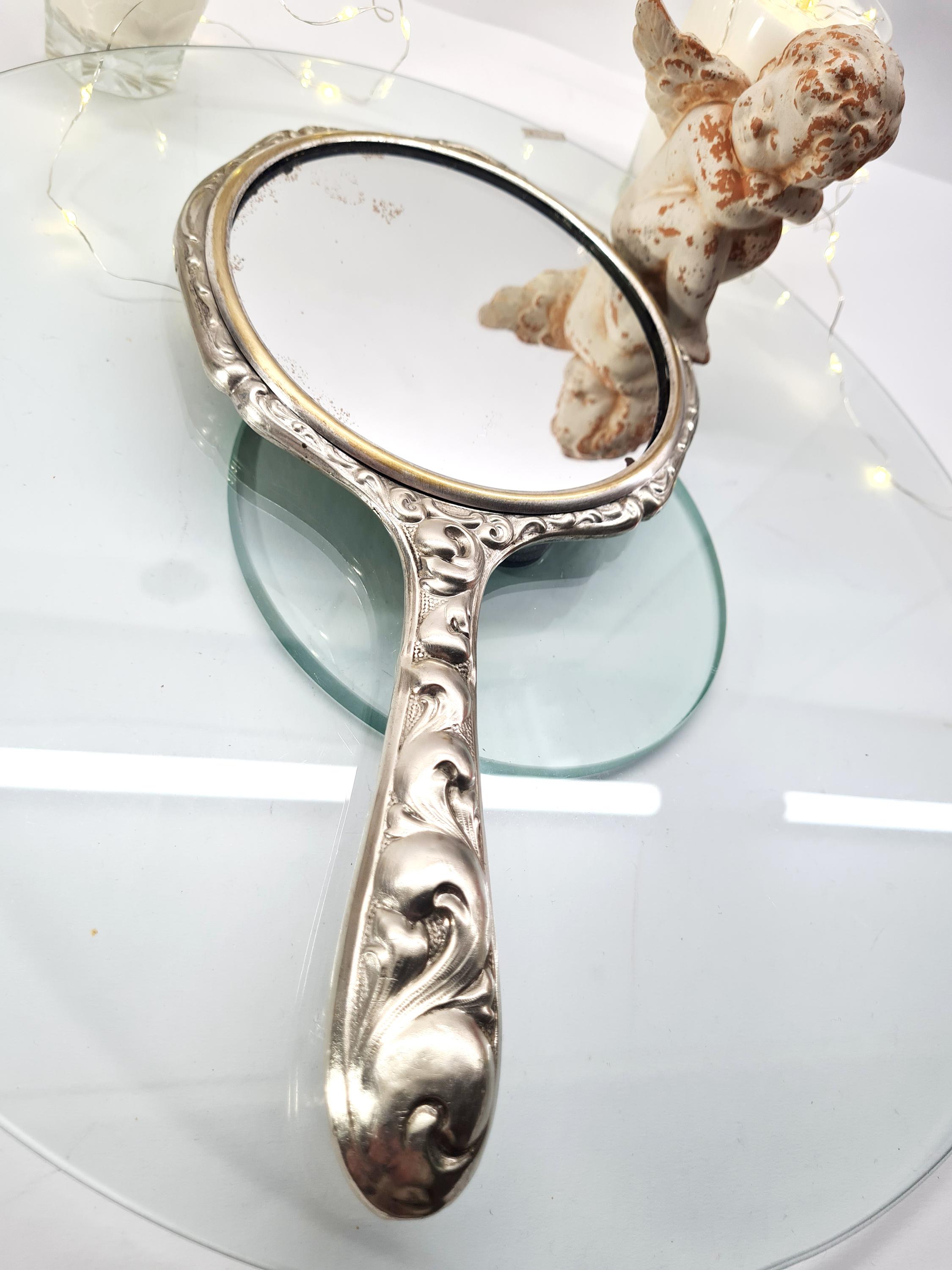 Vintage Ornate Silver Hand Mirror, Art Nouveau Vanity Mirror With ...
